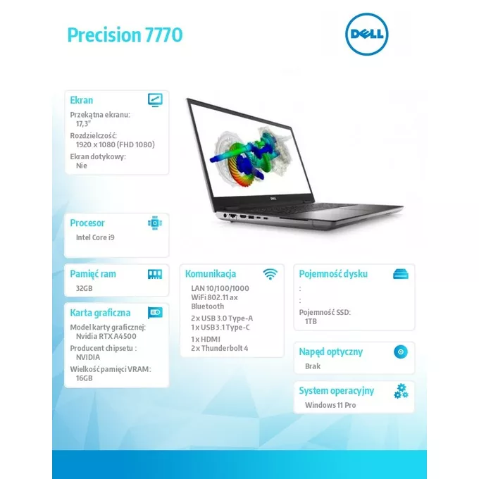 Dell Mobilna stacja robocza Precision 7770 Win11Pro i9-12950HX/32GB/1TB ...