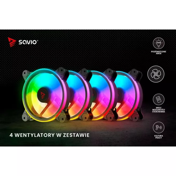 Savio Wentylator FAN-01 4-pack 120mm ARGB wraz kontrolerem oraz pilotem | Alsen.pl