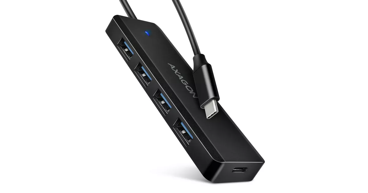 AXAGON HUE-C1C 4-portowy hub USB 5Gbps Travel, USB-C power IN, kabel ...