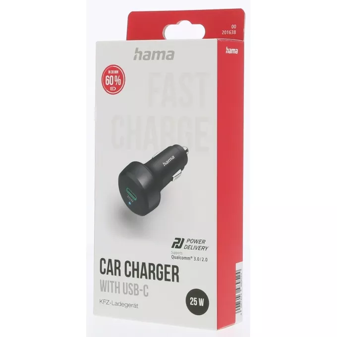 Hama Ładowarka samochodowa USB-C QC PD 25W Czarna | Alsen.pl
