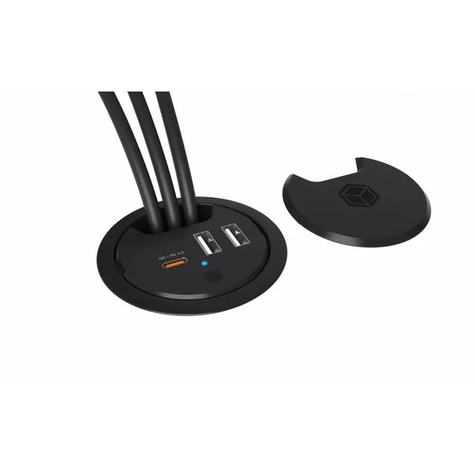 IcyBox IB-HUB1407 3 Port ładowarka do biurka, 2x USB-A, 1x USB-C, otwór ...