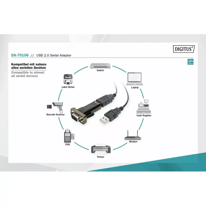 Digitus Konwerter/Adapter USB 2.0 do RS232 (DB9) z kablem USB A M/Ż ...